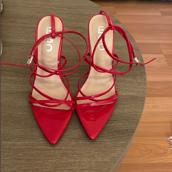 EGO | Shoes | Ego Red Strappy Heels With Pointed Toe And Glossy Finish ...